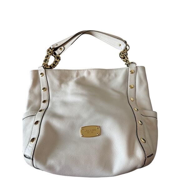 Michael Kors | Bags | Michael Kors Delancy Tote Leather White Large ...